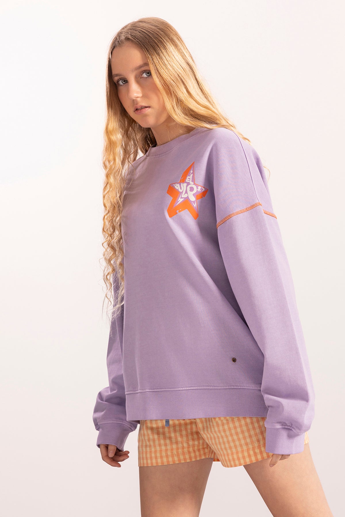 Sudadera teen lavada contrast star lila